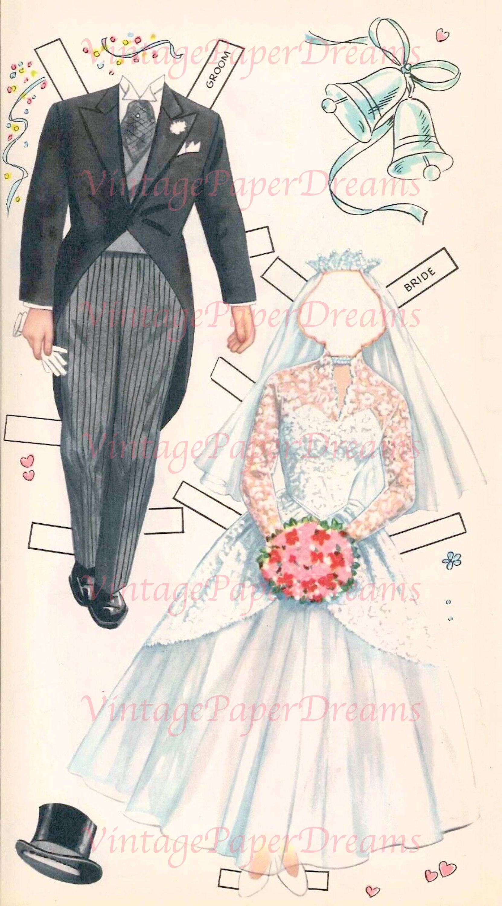 Vintage Paper Doll Printable PDF wedding Party Paper Doll 50s 1950s ...