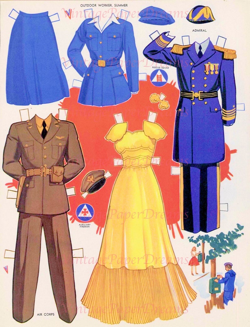 Vintage Paper Doll Printable PDF soldiers Sailors Paper Dolls 40s 1940s ...