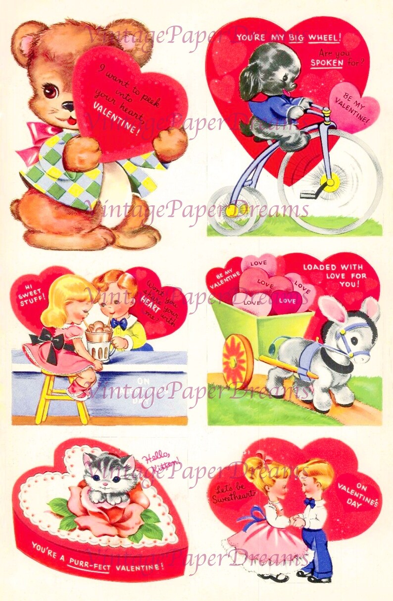 50 Vintage Valentines Book Printable PDF • 1950s Holiday Card Paper ...