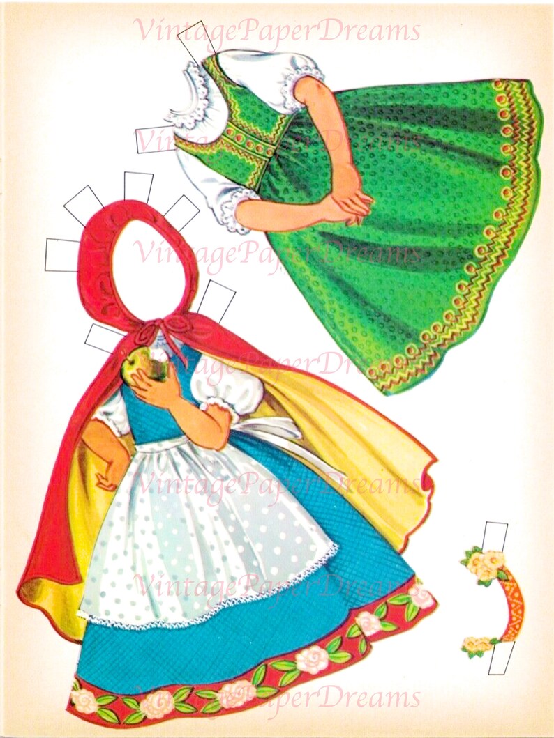 Vintage Paper Doll Printable PDF little Red Riding Hood Paper Doll 70s ...