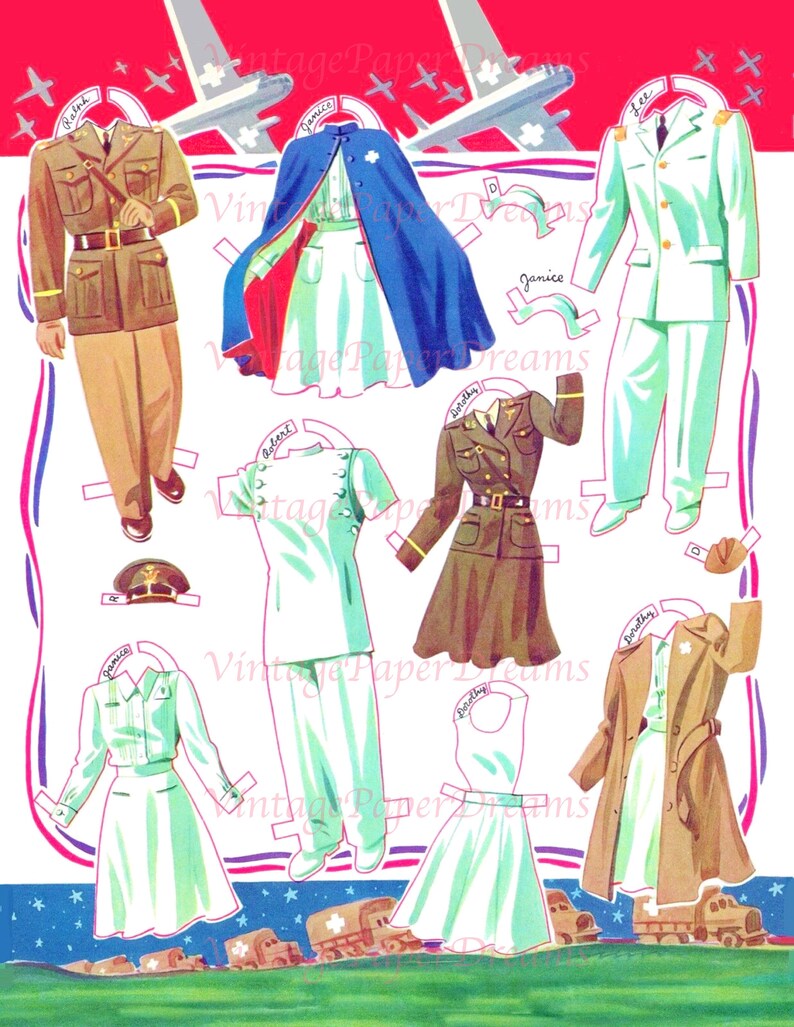 Vintage Paper Doll Printable PDF • Army Nurse Doctor Paper Dolls • 40s ...