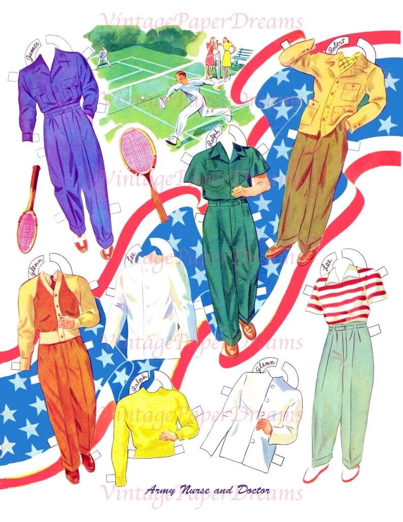 Vintage Paper Doll Printable PDF Army Nurse Doctor Paper - Etsy