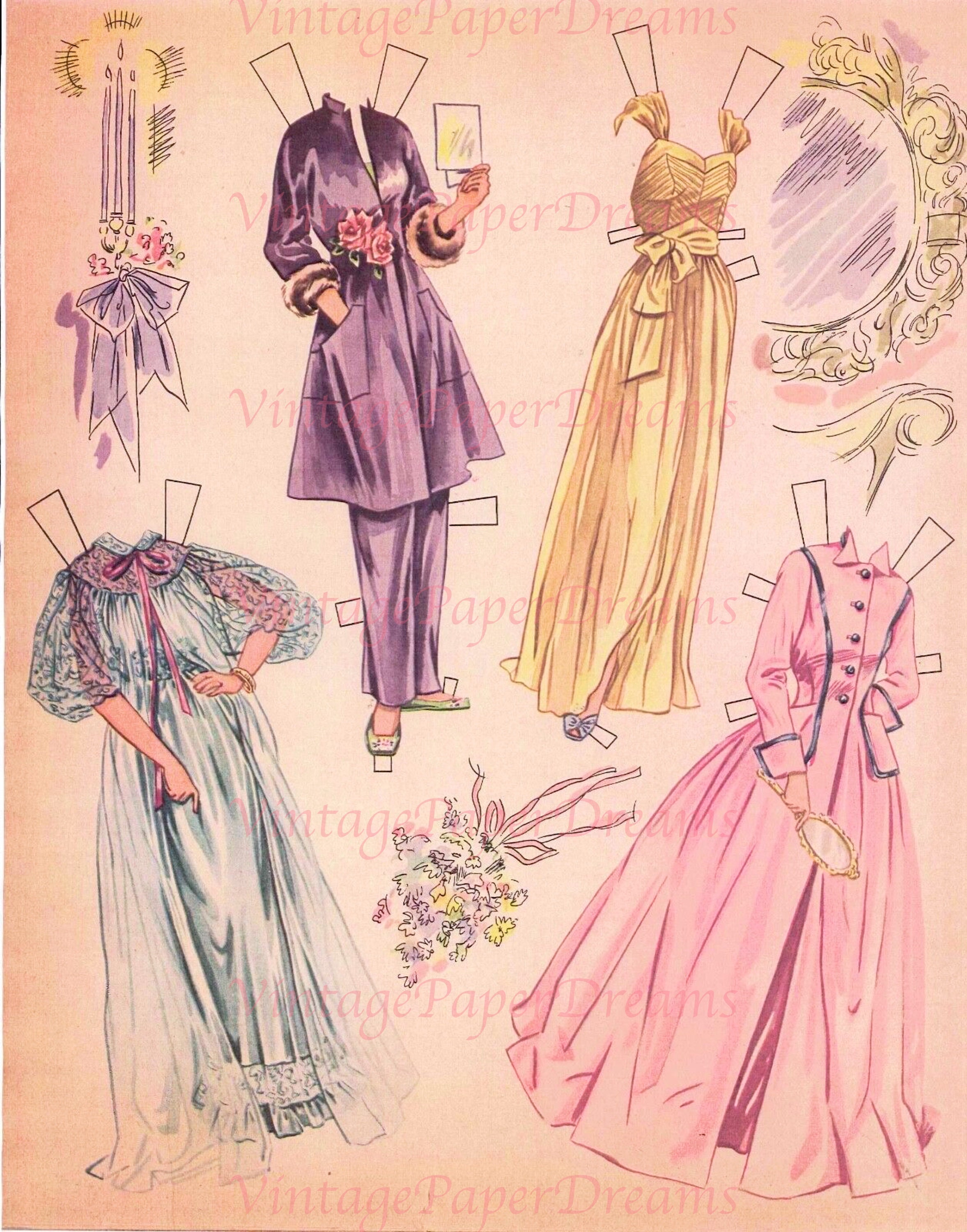 Vintage Paper Doll Printable PDF wedding Party Paper Doll - Etsy