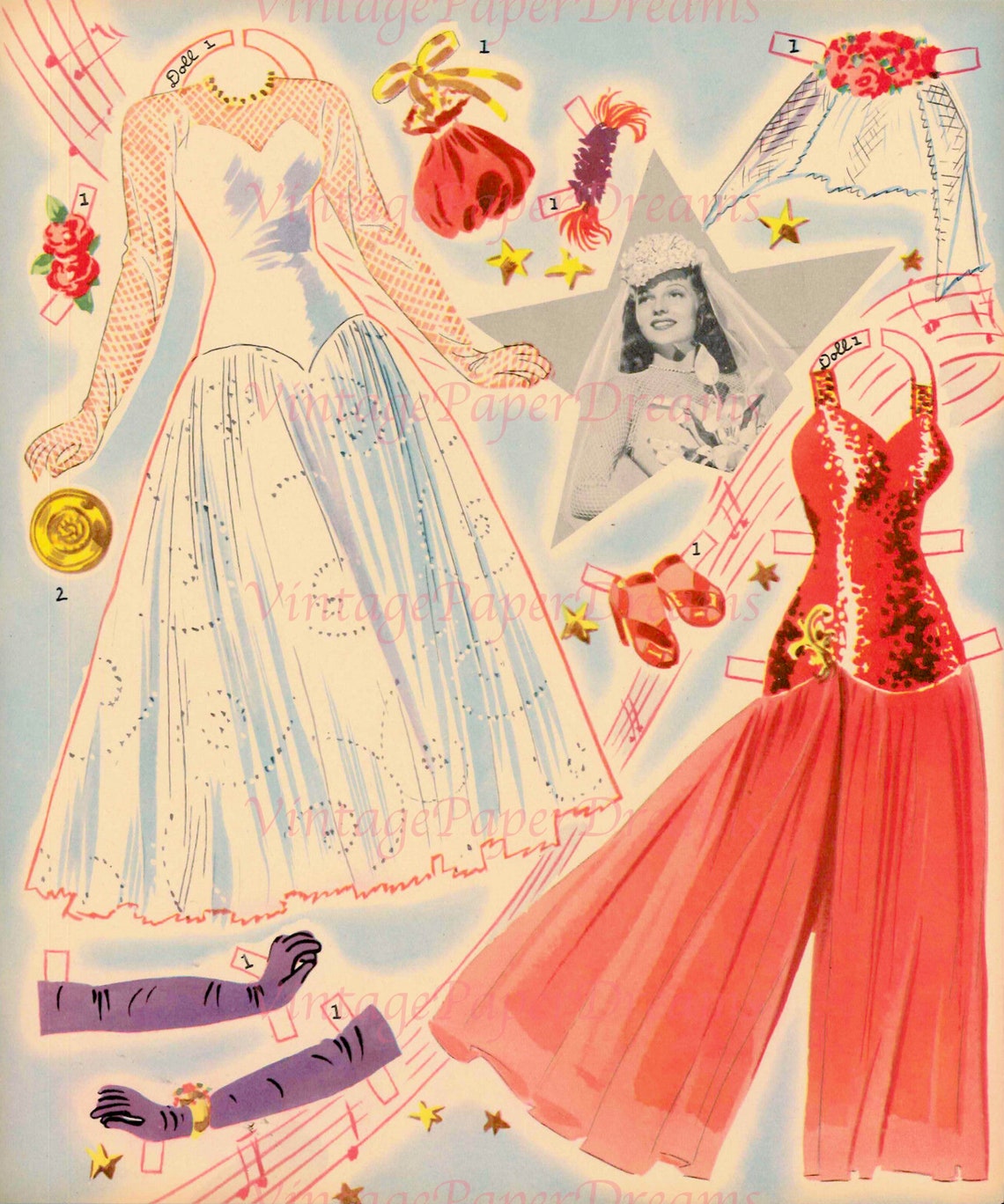 Vintage Paper Doll Printable PDF rosemary Clooney Paper Doll - Etsy
