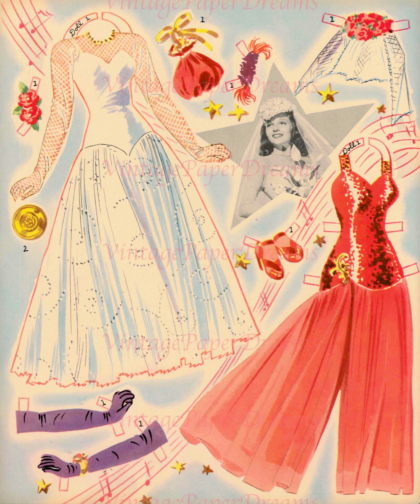 Vintage Paper Doll Printable PDF rosemary Clooney Paper Doll 40s 1940s ...