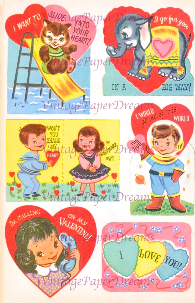 25 Vintage Valentines Card Printable PDF • 1950s Holiday Kid Valentine ...