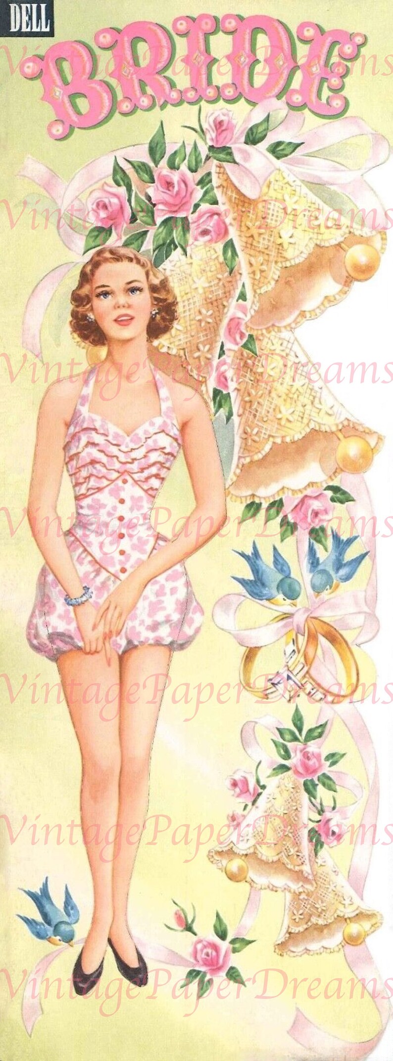 Vintage Paper Doll Printable PDF wedding Party Paper Doll 50s 1950s Paper Doll Pattern Download ...