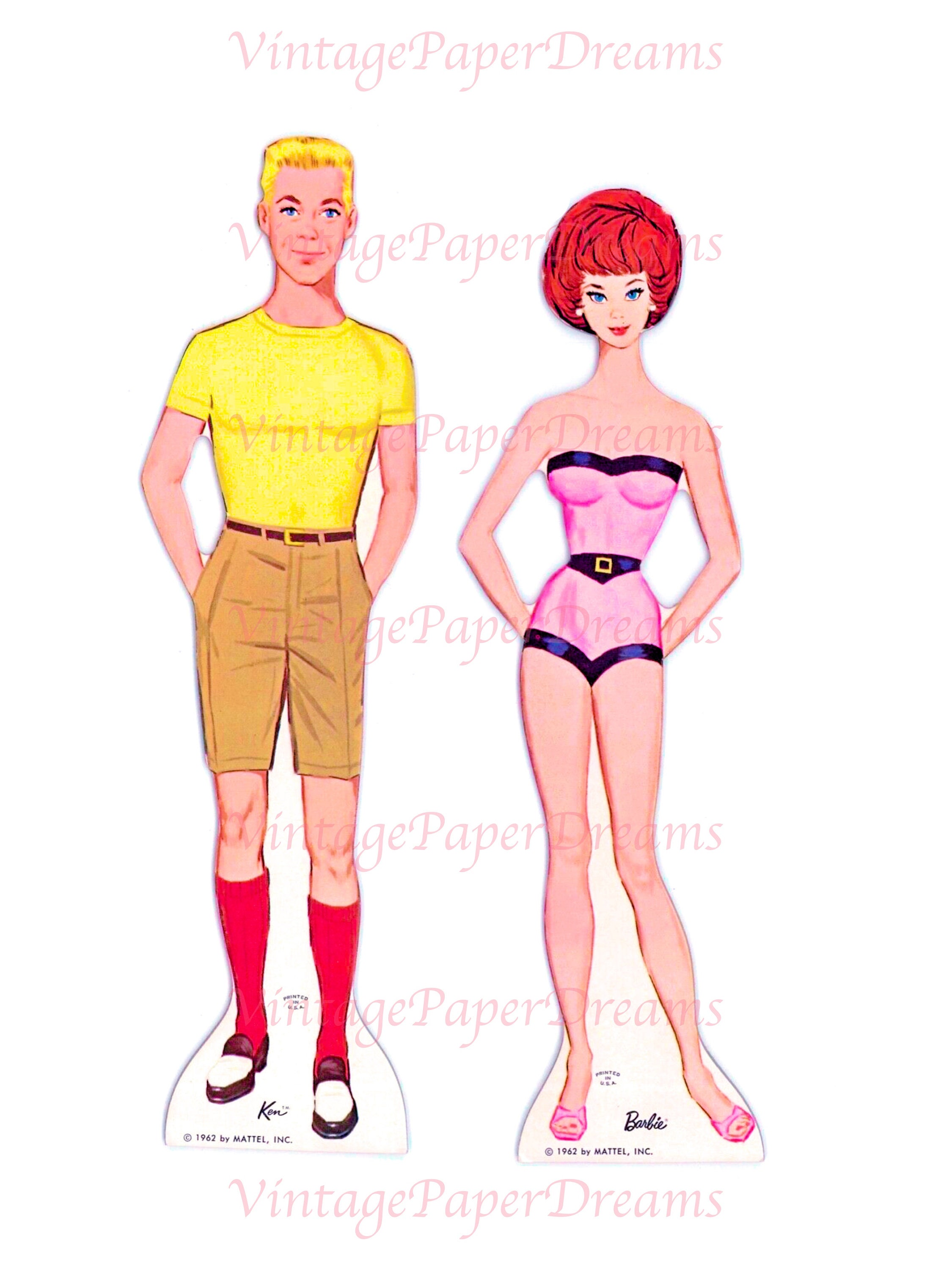 Vintage Paper Doll Printable PDF barbie Ken Paper Doll 60s - Etsy