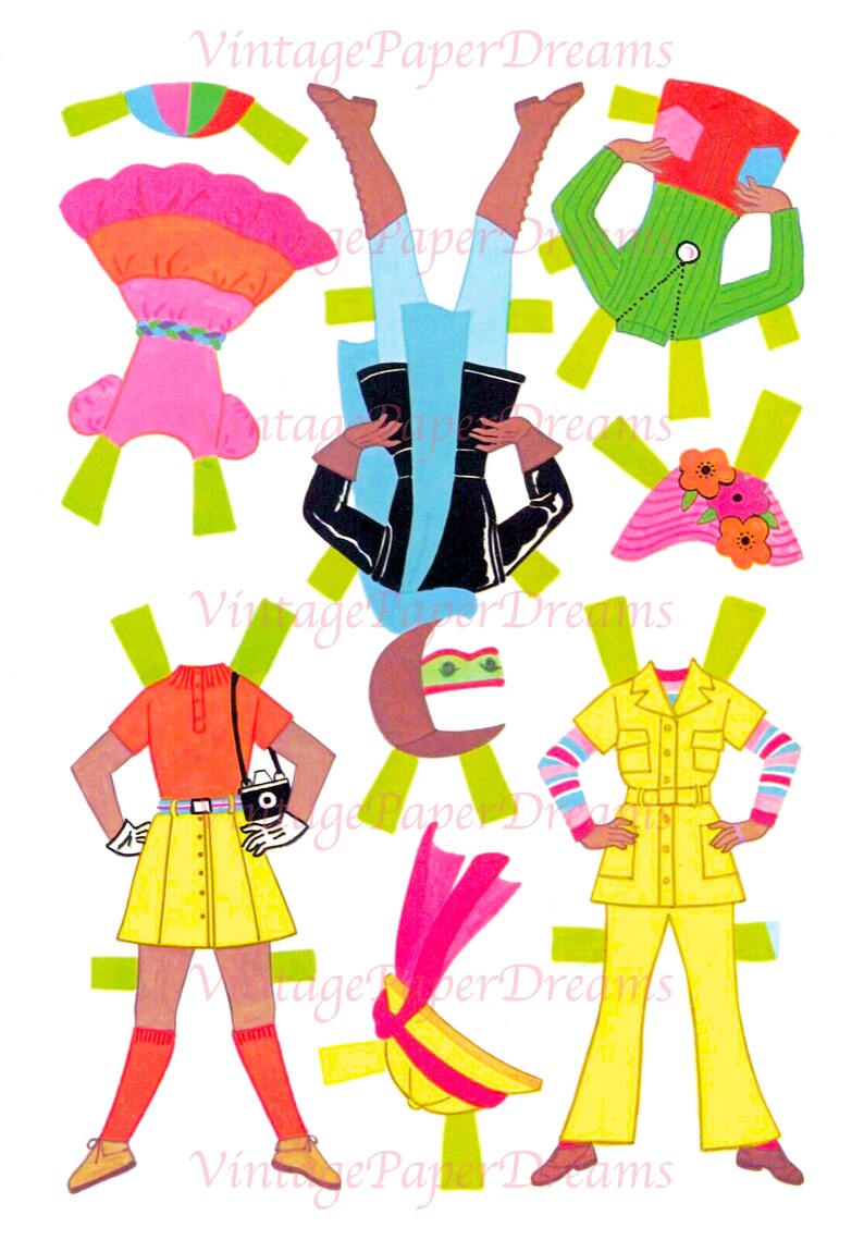 Vintage Paper Doll Printable Pdf Career Lady Paper Doll 70s 1970s Black