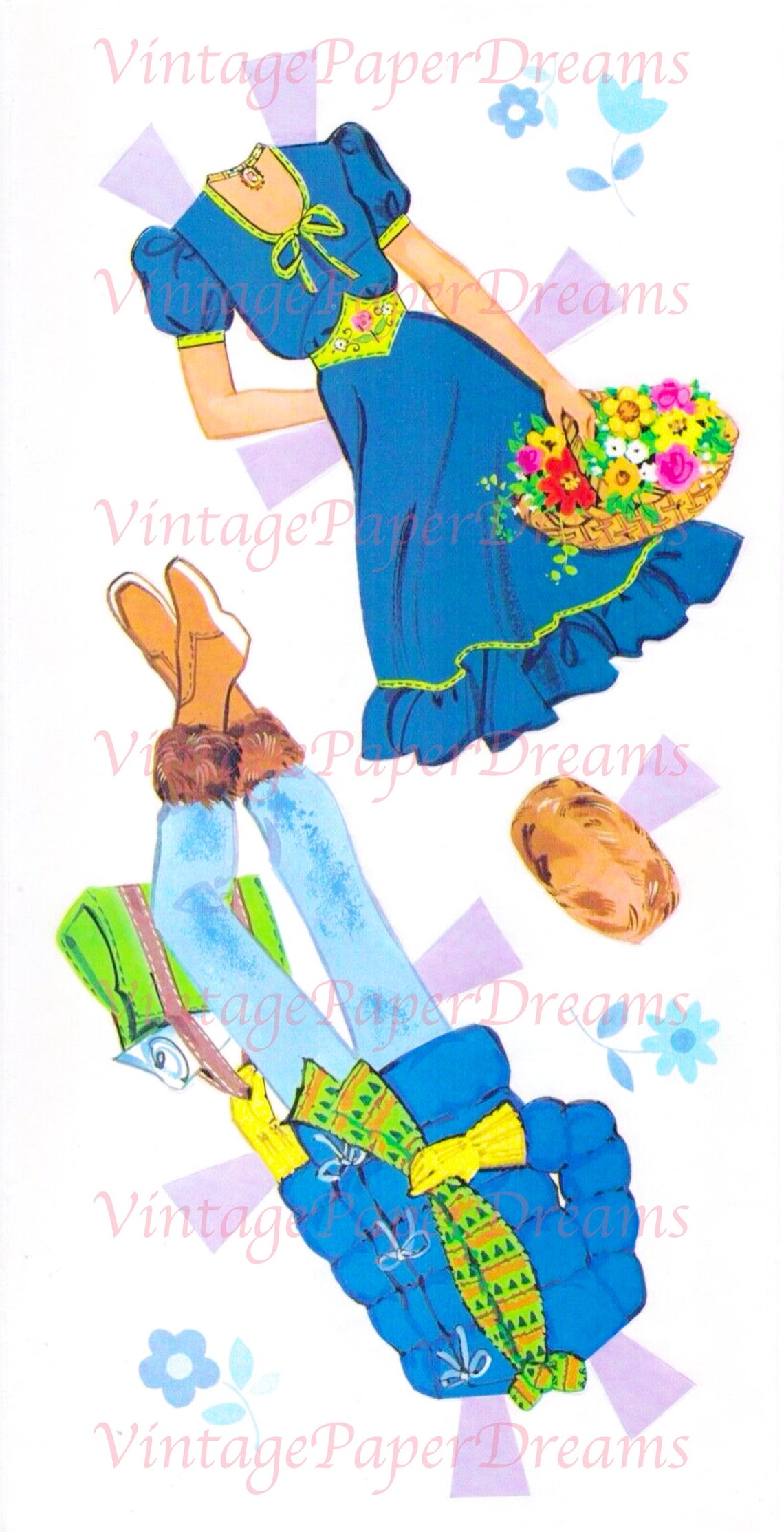 Vintage Paper Doll Printable PDF jean Jeans Paper Doll 70s 1970s Paper Doll Digital Download ...