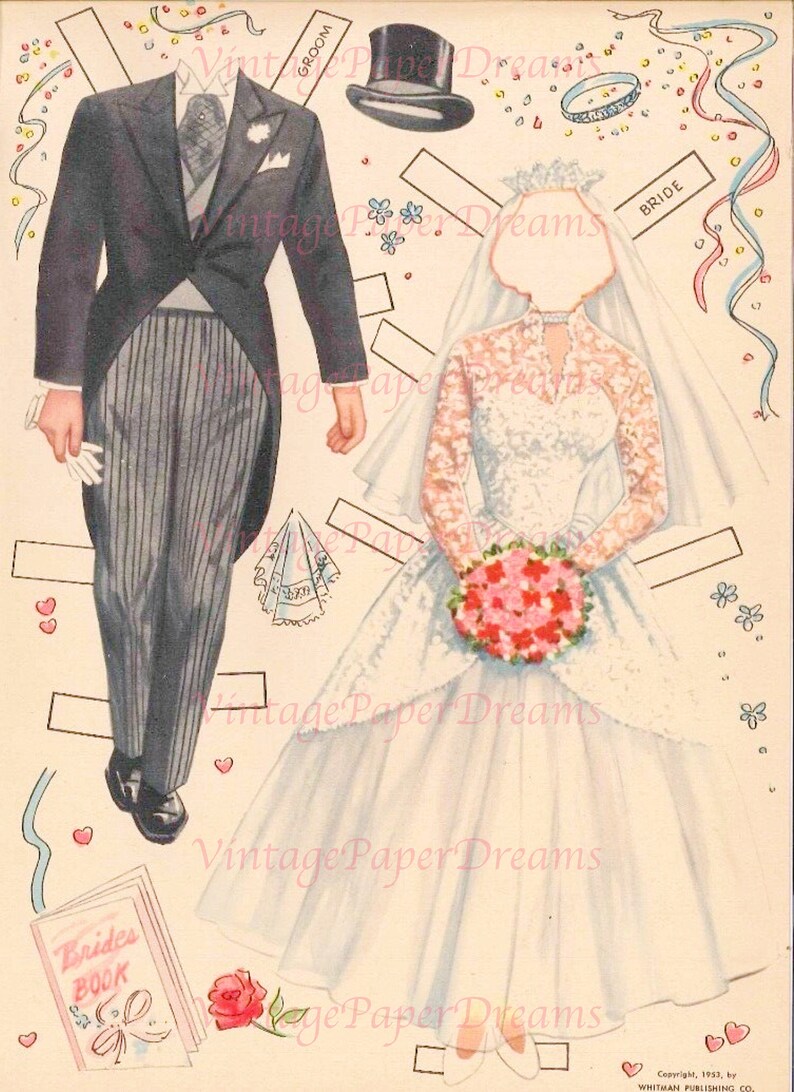Vintage Paper Doll Printable PDF wedding Party Paper Doll 50s 1950s Paper Doll Pattern Download ...