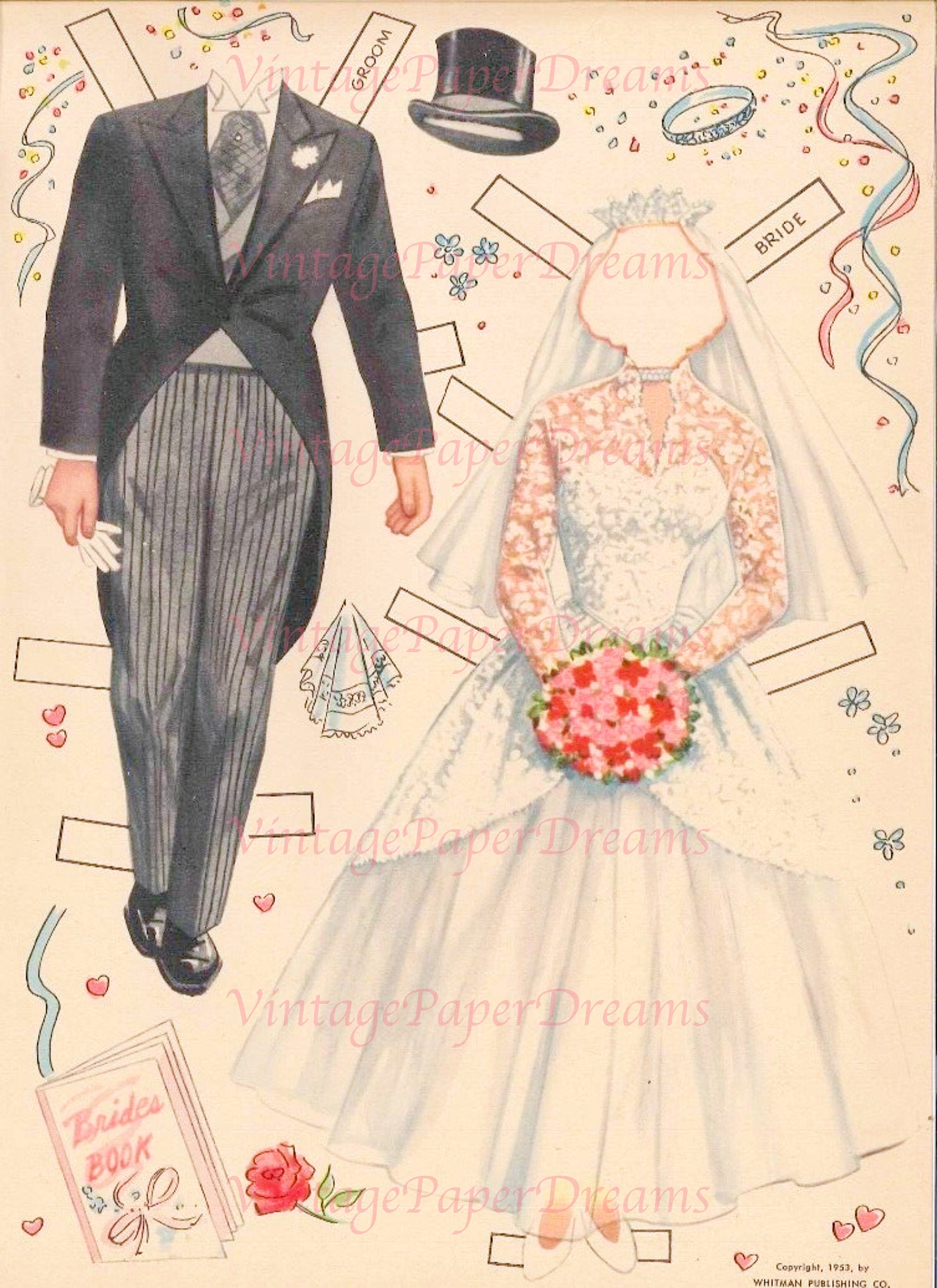 Vintage Paper Doll Printable PDF • wedding Party Paper Doll • 50s 1950s ...