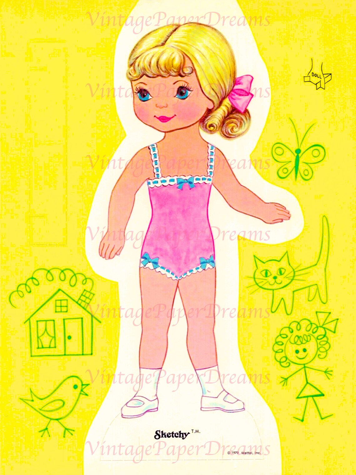 Vintage Paper Doll Printable PDF sketchy Paper Doll 70s 1970s Paper ...