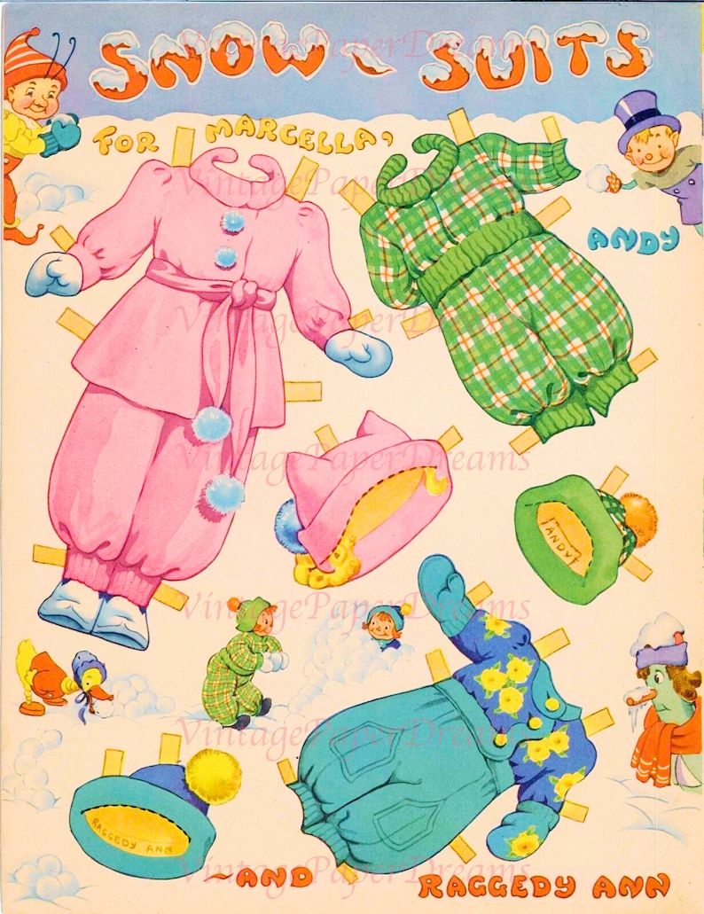 Vintage Paper Doll Printable PDF raggedy Ann Andy Paper - Etsy