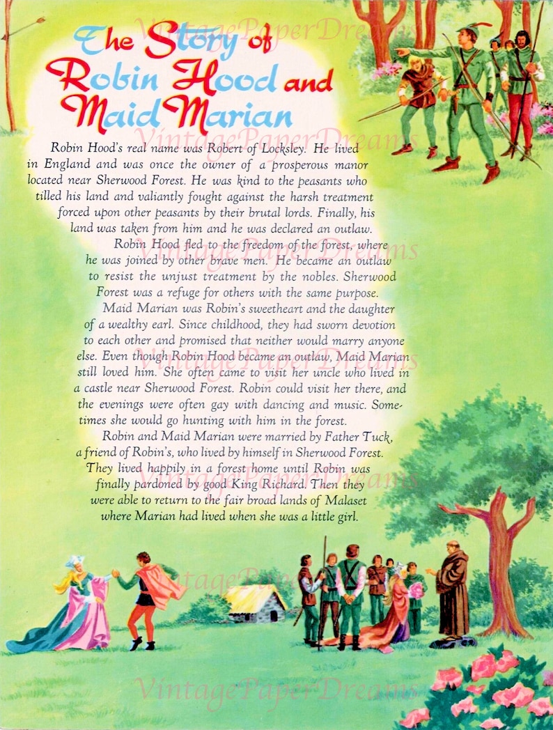 Vintage Paper Doll Printable PDF robin Hood Maid Marian Paper Dolls 40s ...