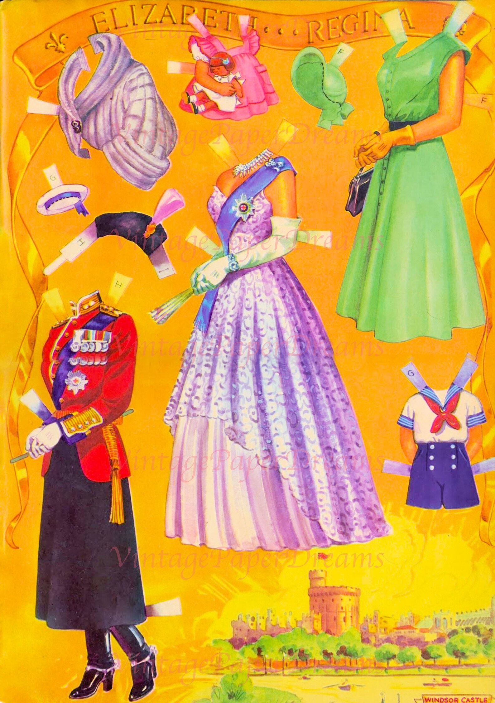 Vintage Paper Doll Printable PDF JPEG • queen Elizabeth II Paper Doll ...