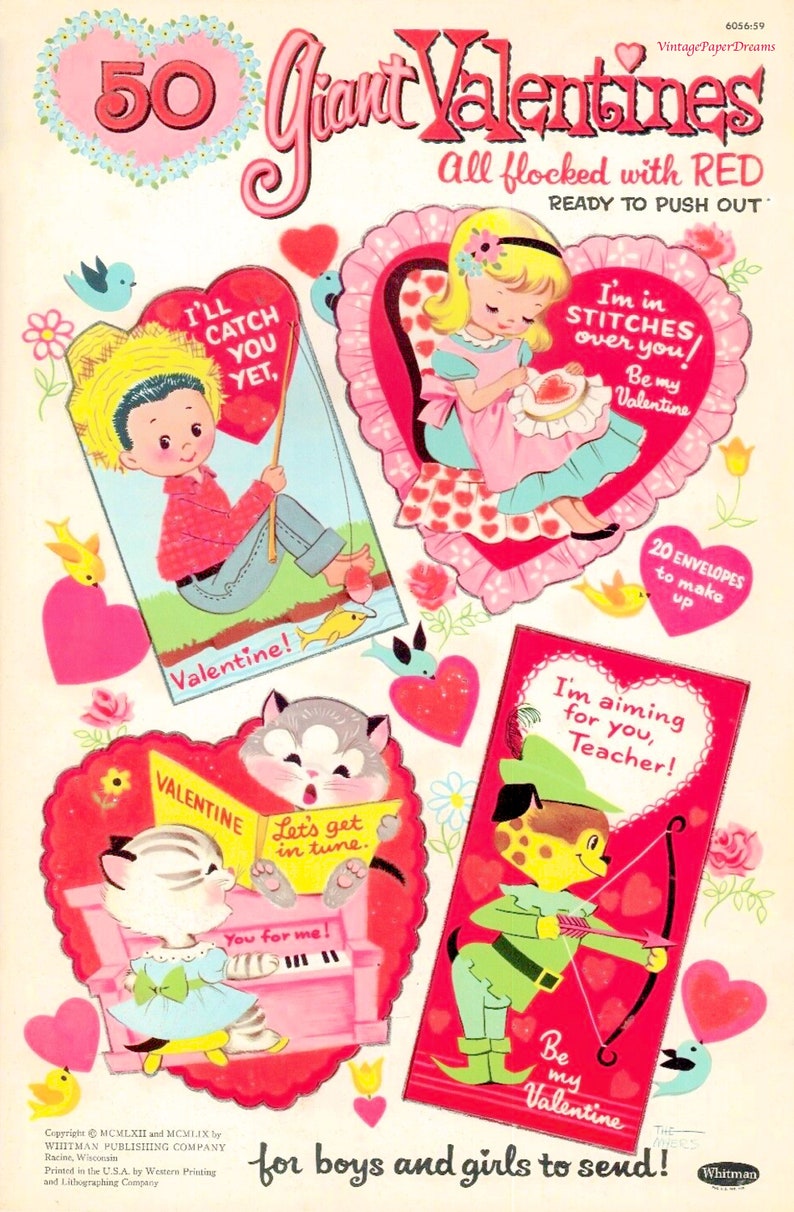 50 Vintage Valentines Book Printable PDF 1950s Holiday Card Paper Doll ...
