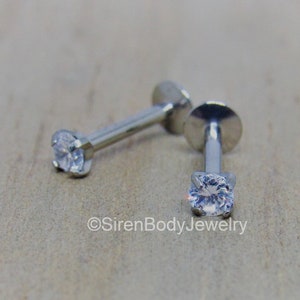 Titanium Flat Back Earrings 16g 3mm Prong Set Clear CZ | Etsy