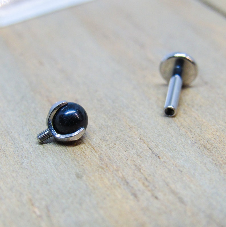14g Titanium Flat Back Labret 4mm Onyx Semi Precious Stone | Etsy