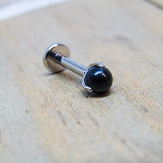 14g Titanium Flat Back Labret 4mm Onyx Semi Precious Stone | Etsy