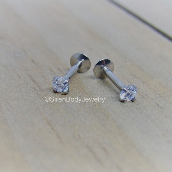 Titanium Flat Back Earrings 16g 3mm Prong Set Clear CZ | Etsy