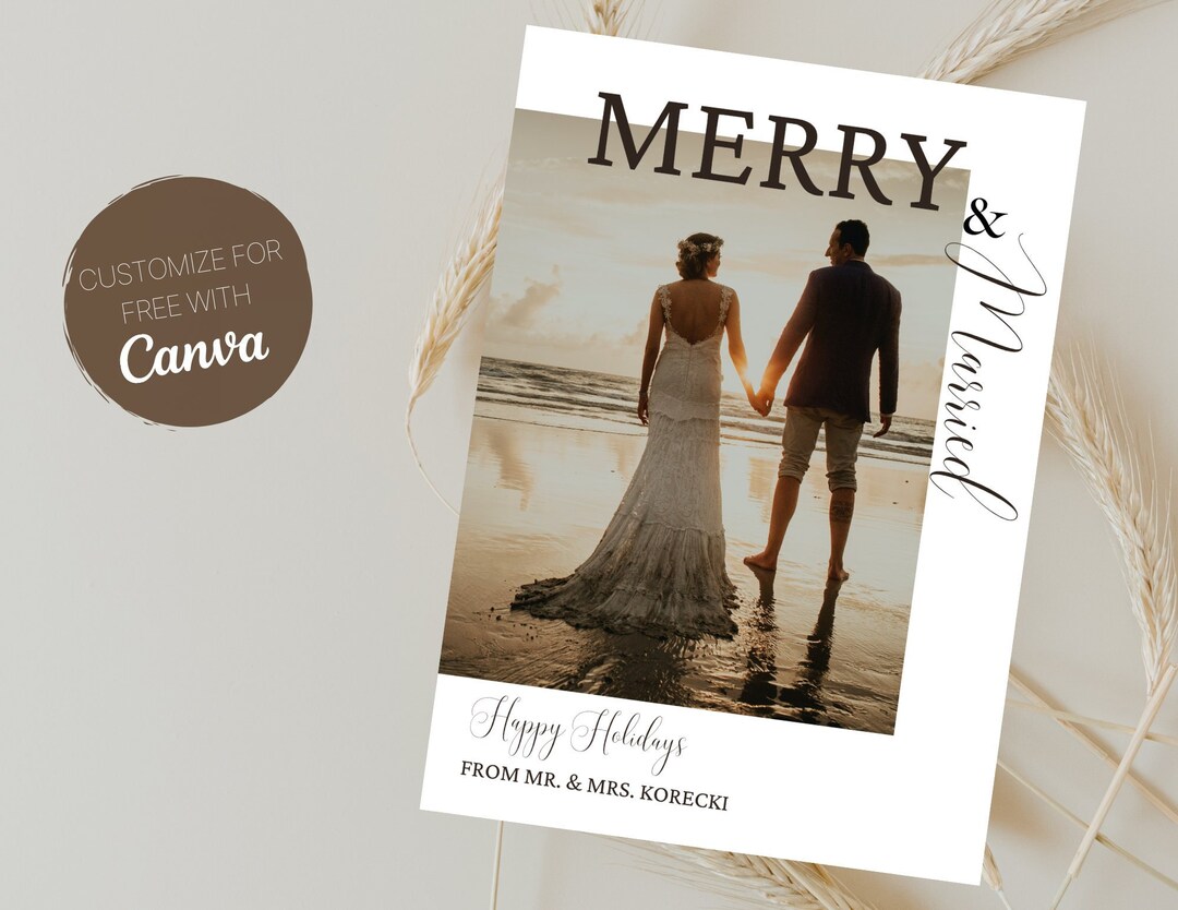 Merry and Married Christmas Card Template, Merry and Married Holiday ...