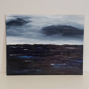 Dark Ocean Painting Original Frameable Sea Coastal Art Beach House ...
