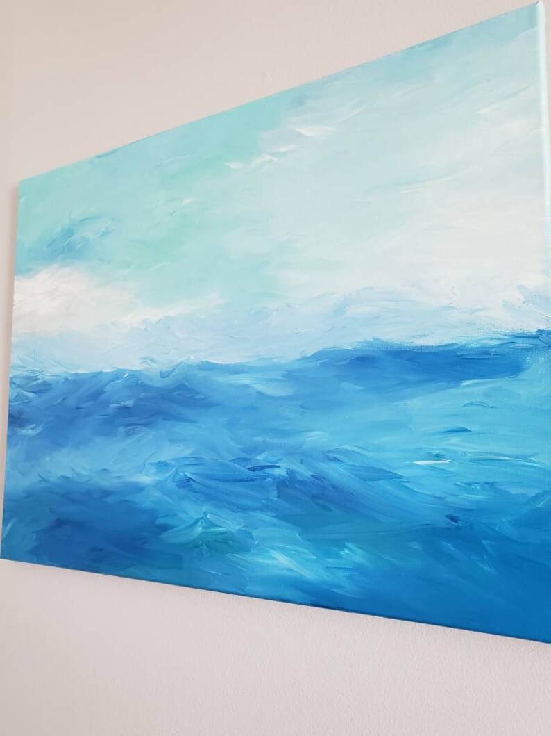 Ocean Painting Canvas Acrylic Blue Ocean Abstract Art Sea Sailing Water ...