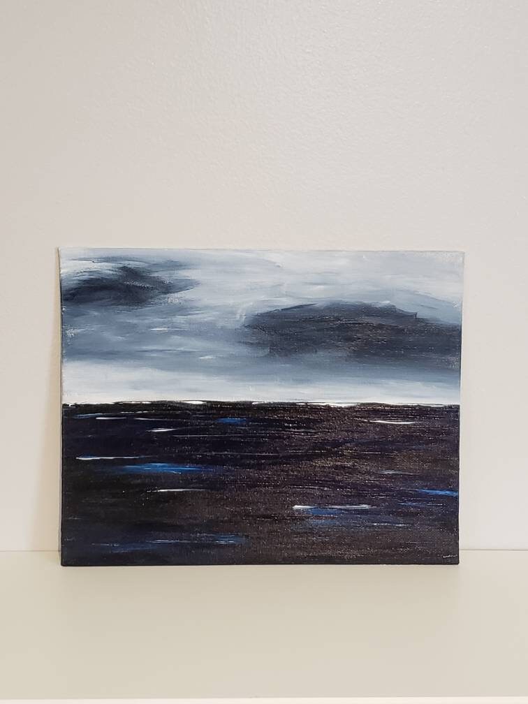 Dark Ocean Painting Original Frameable Sea Coastal Art Beach - Etsy