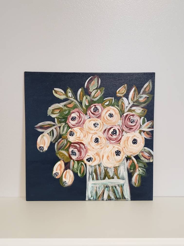 Abstract Floral Painting Original Vase of Flowers Roses Poppies Blooms ...