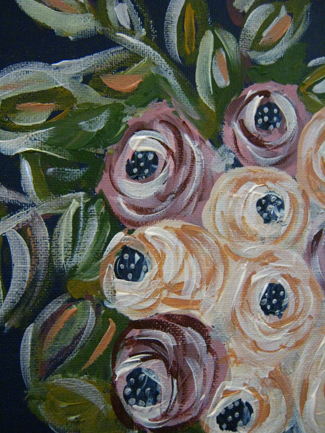 Abstract Floral Painting Original Vase of Flowers Roses Poppies Blooms ...