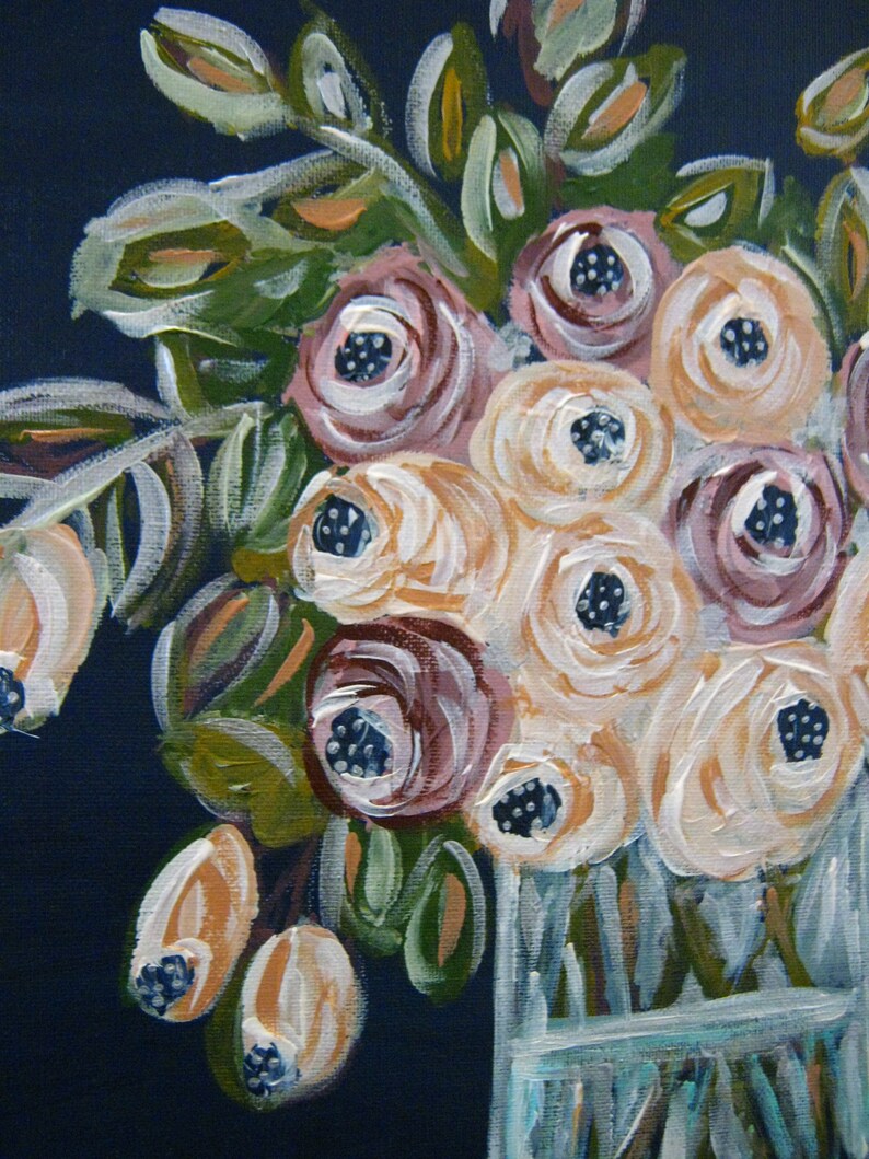 Abstract Floral Painting Original Vase of Flowers Roses Poppies Blooms ...