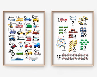 Construction Wall Art Transportation Alphabet Numbers Poster | Etsy