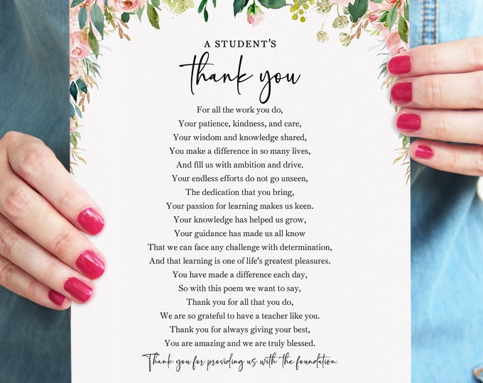 Personalized Poem for Teacher Teacher Thank You Gift From Student ...