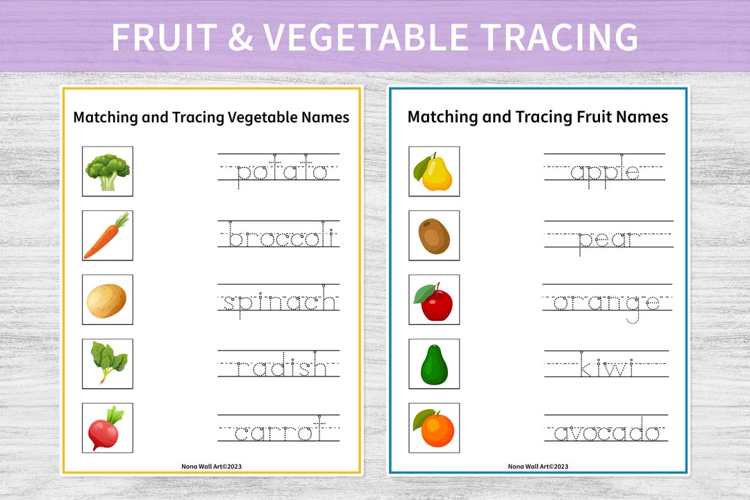 Fruit & Vegetable Matching N Tracing Activity, Homeschool Educational ...