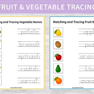 Fruit & Vegetable Matching N Tracing Activity, Homeschool Educational ...