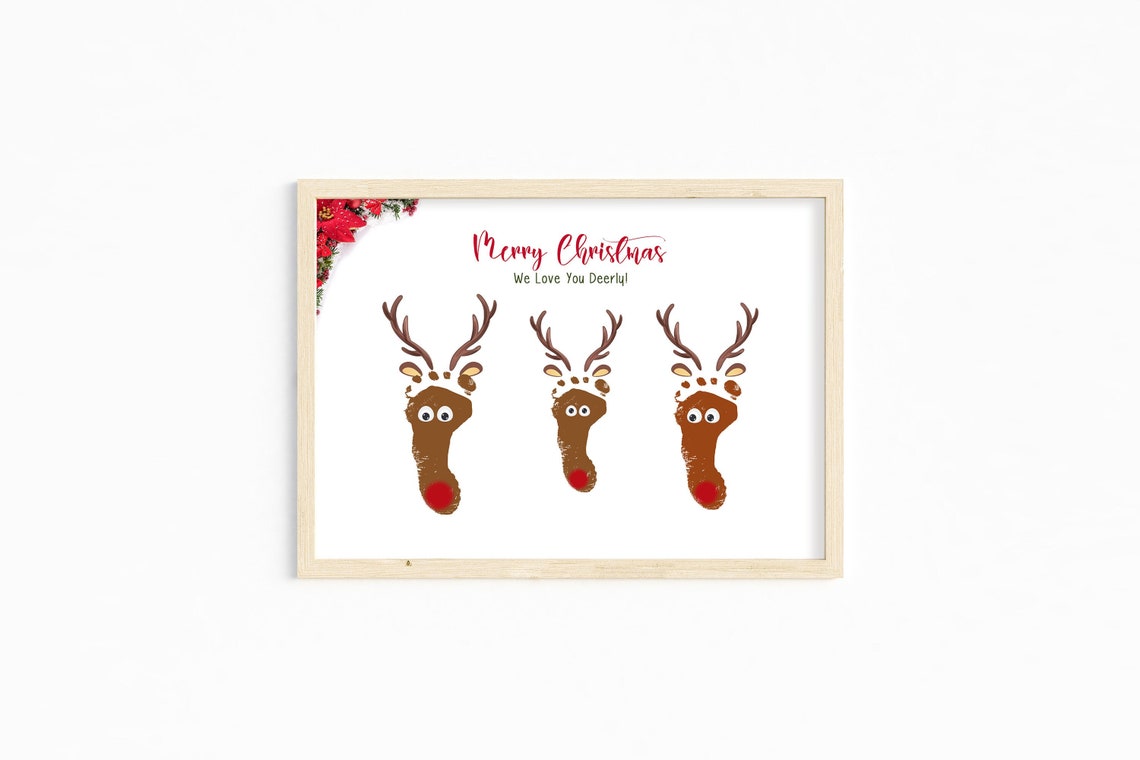 Reindeer Footprint Craft Printable DIY Christmas Art - Etsy