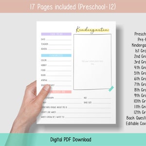 School Year Memory Questionnaire: Preschool to 12th Grade Keepsake for ...