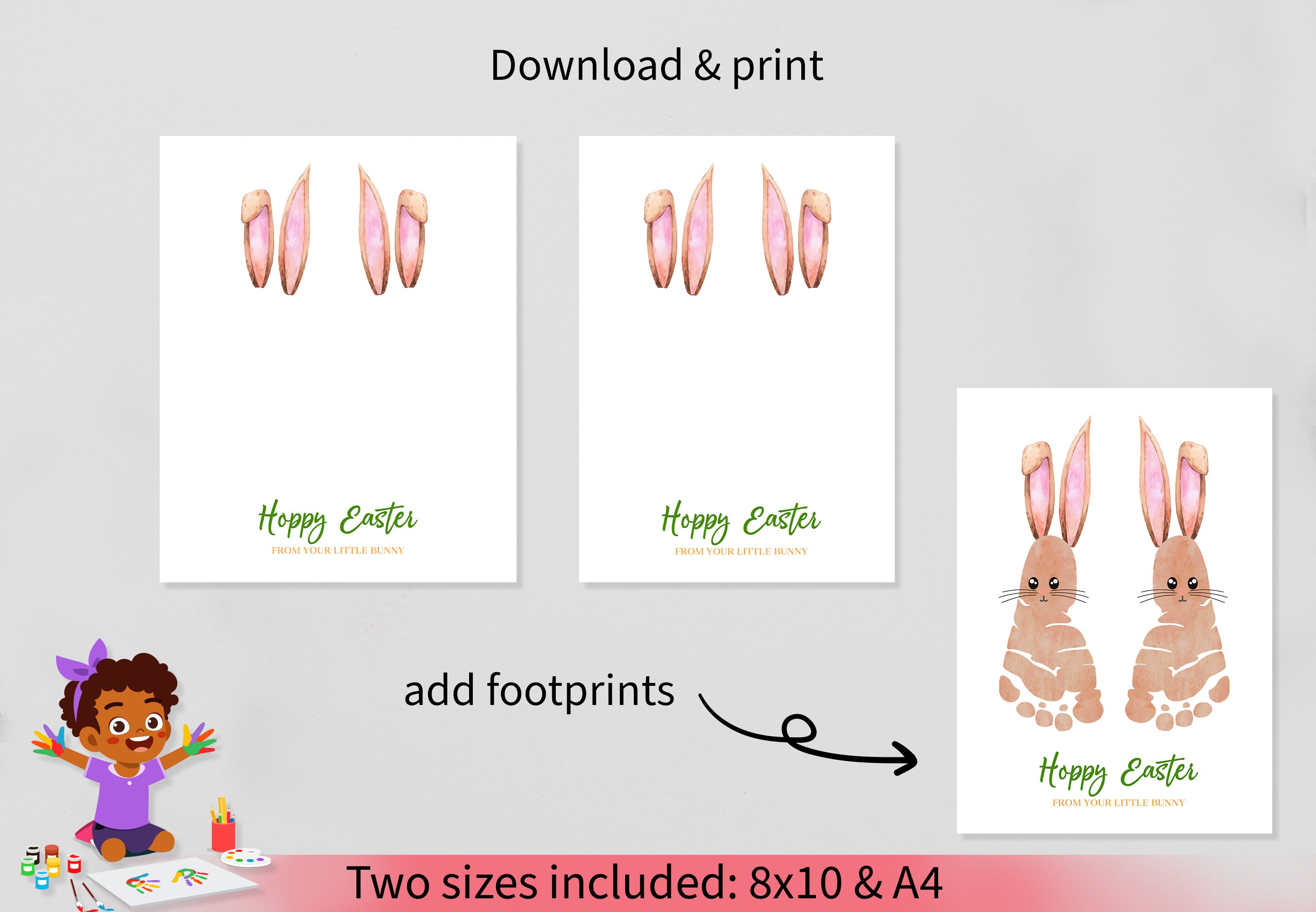 Easter Craft Template DIY Bunny Footprint Hoppy Easter - Etsy