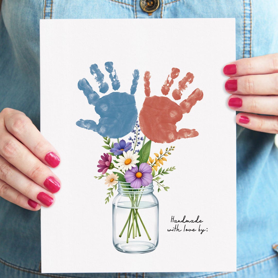 Handprint Flower Bouquet Craft | DIY Printable Keepsake | Gift for Mom ...