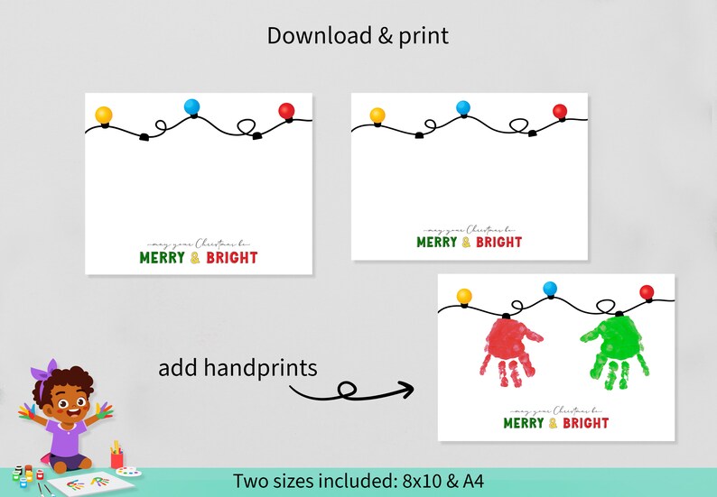 Christmas Handprint Craft, Merry & Bright Holiday Activity, Printable ...