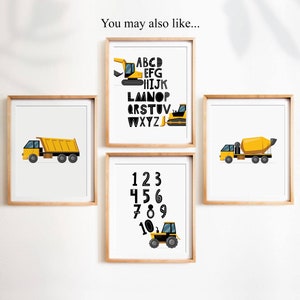 Construction Wall Art, Transportation Alphabet Numbers Poster ...