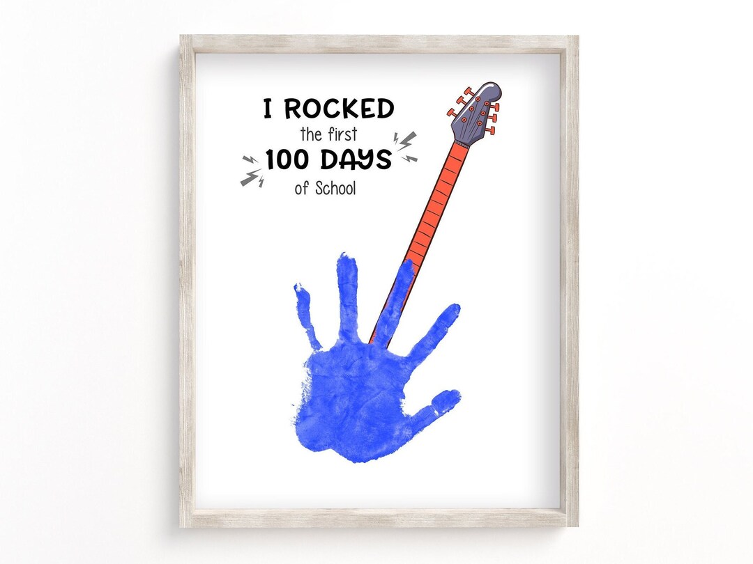 100 Days of School, DIY Guitar Handprint Craft, I Rocked the First 100 ...