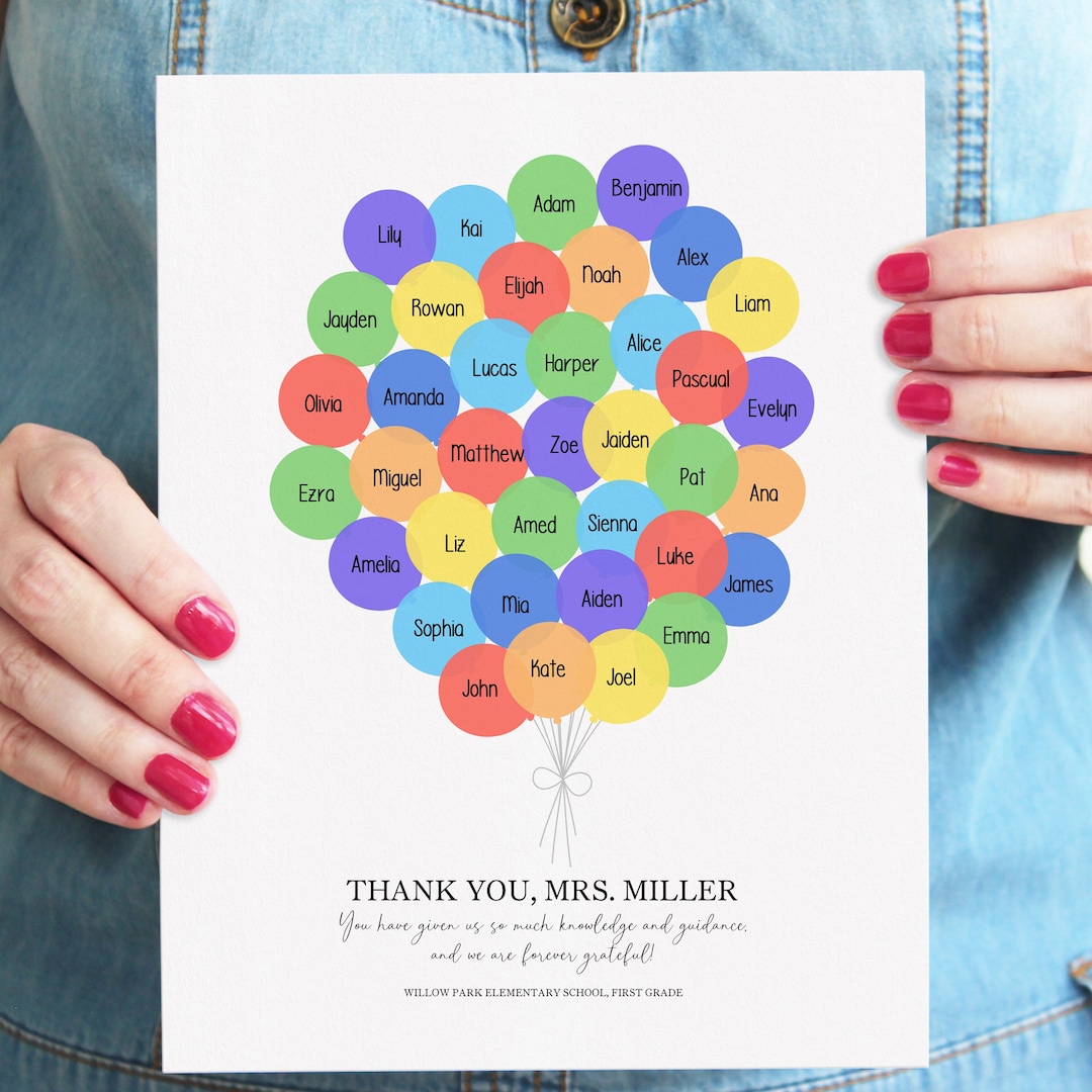 Teacher Appreciation Gift, Personalized Rainbow Balloons Keepsake From ...