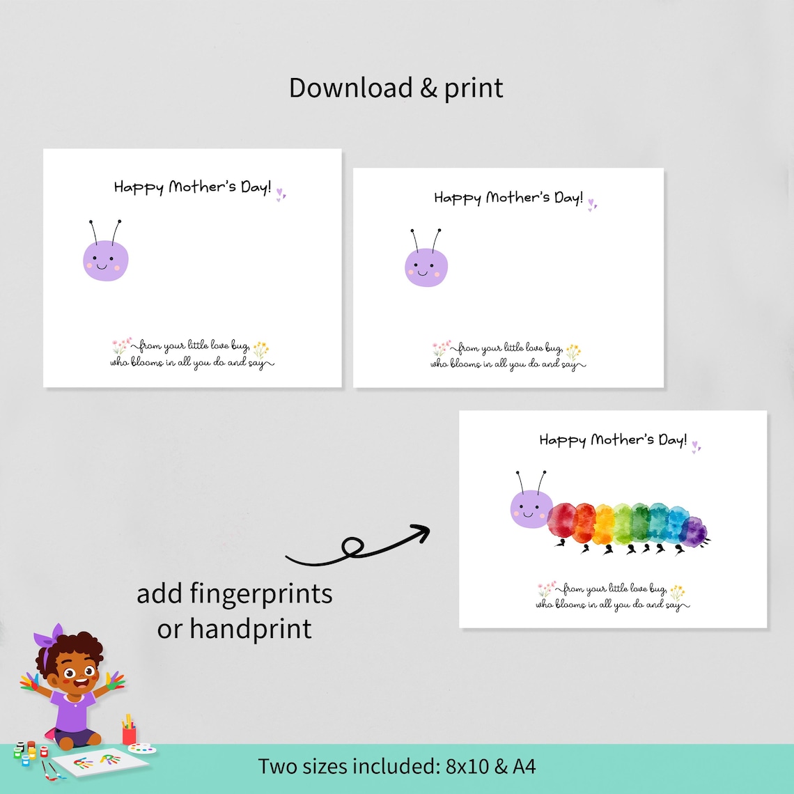 Mother's Day Thumbprint Love Bug Craft: Kids Caterpillar Art (digital ...