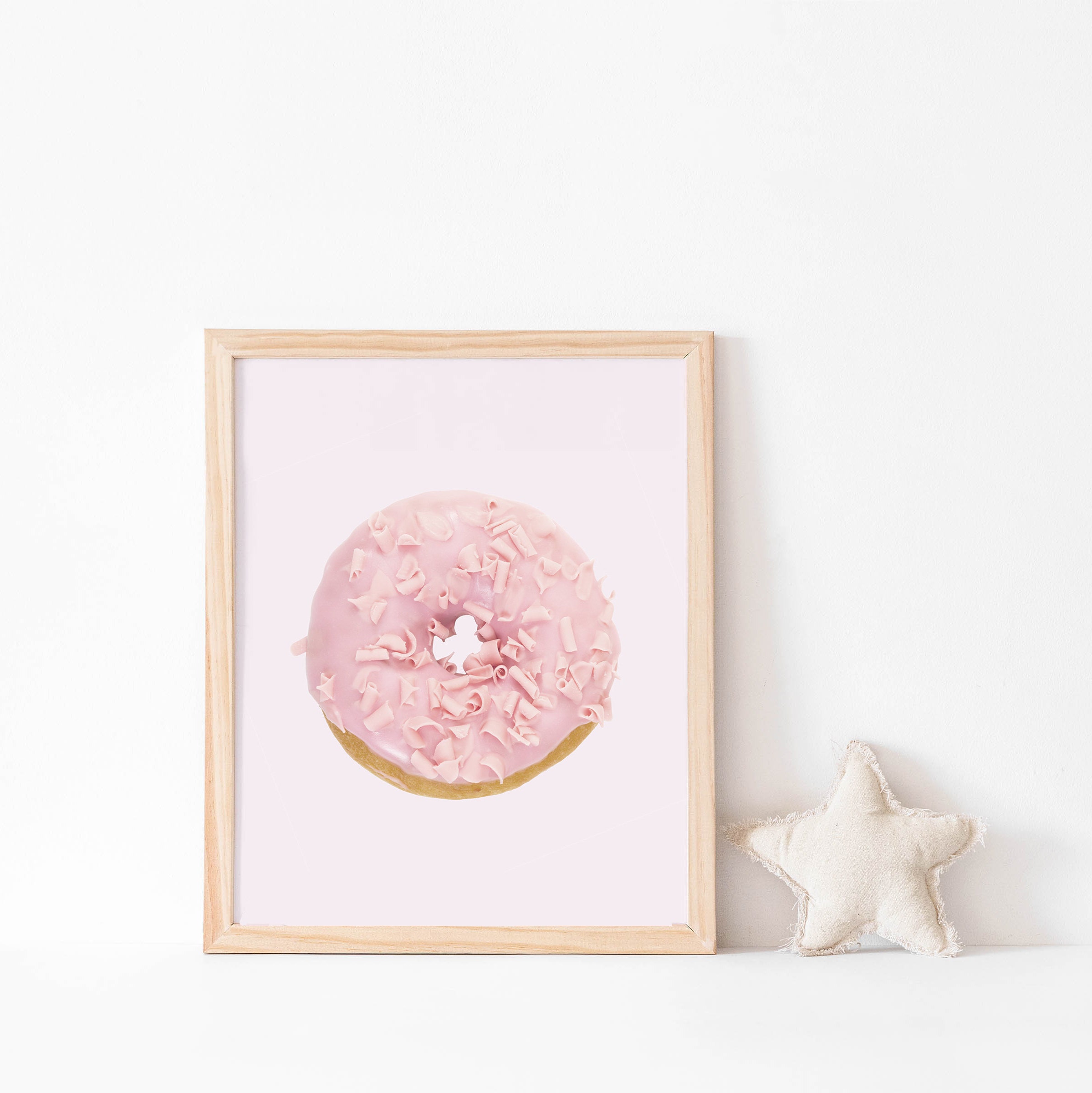 Girls Nursery Wall Art Pink Donut Poster on Blush Background | Etsy