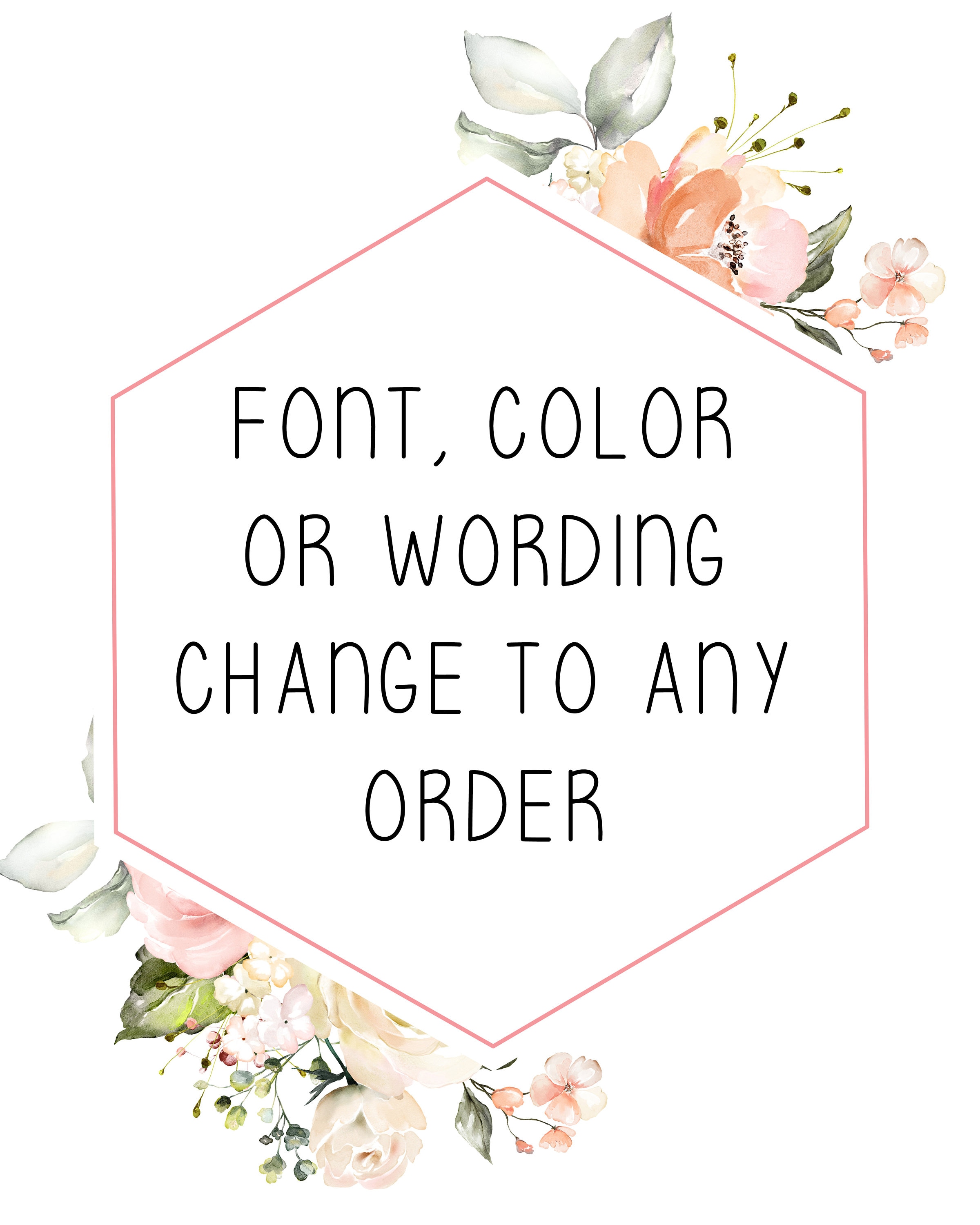Font, Color, Wording Change or New Size to Any Item. - Etsy