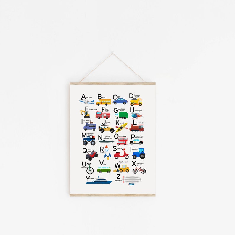 Transportation Alphabet Numbers Poster ABC 123 Vehicle Wall - Etsy