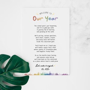 Welcome to Our Year Poem | First Day of School Teacher Gift for ...