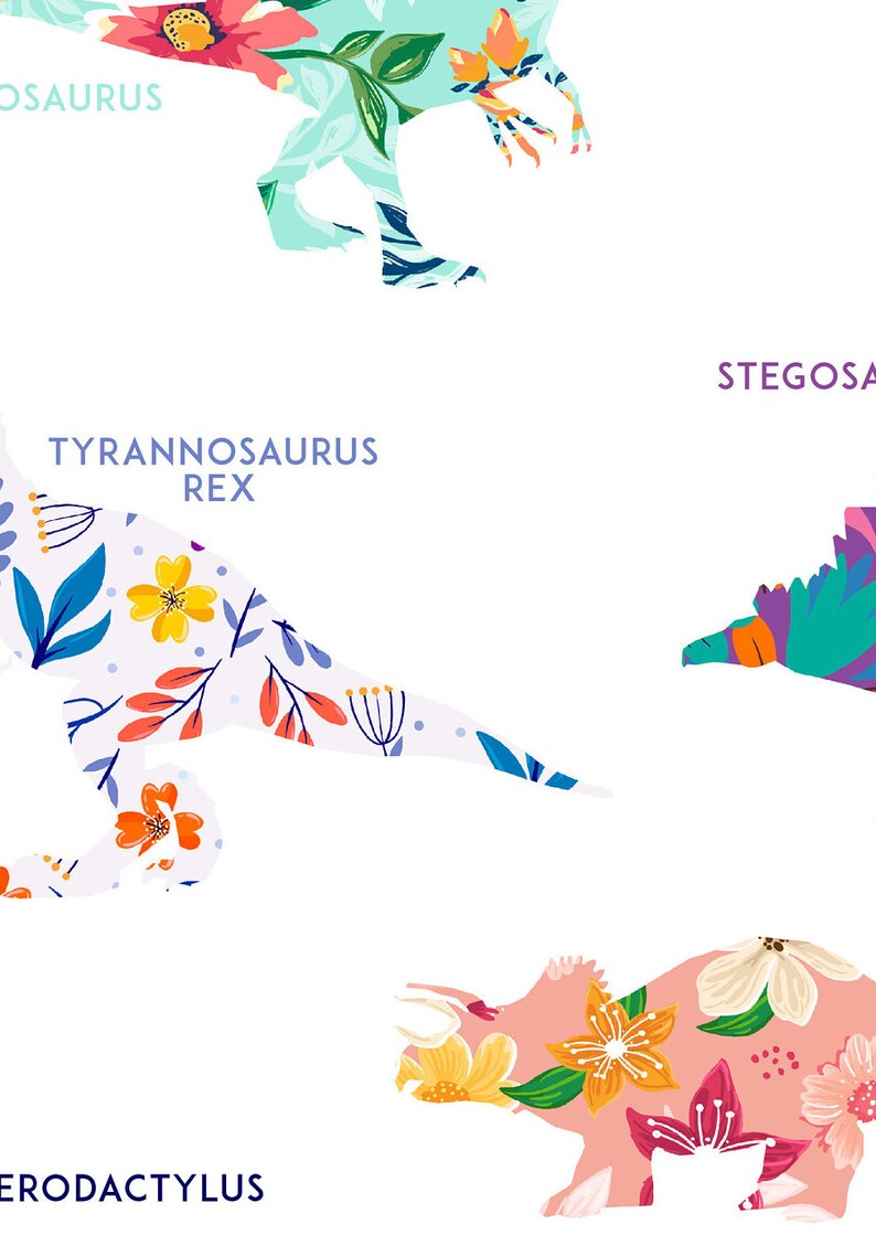 Dinosaurs Nursery Wall Art Floral Dinosaurs Print for Girls - Etsy